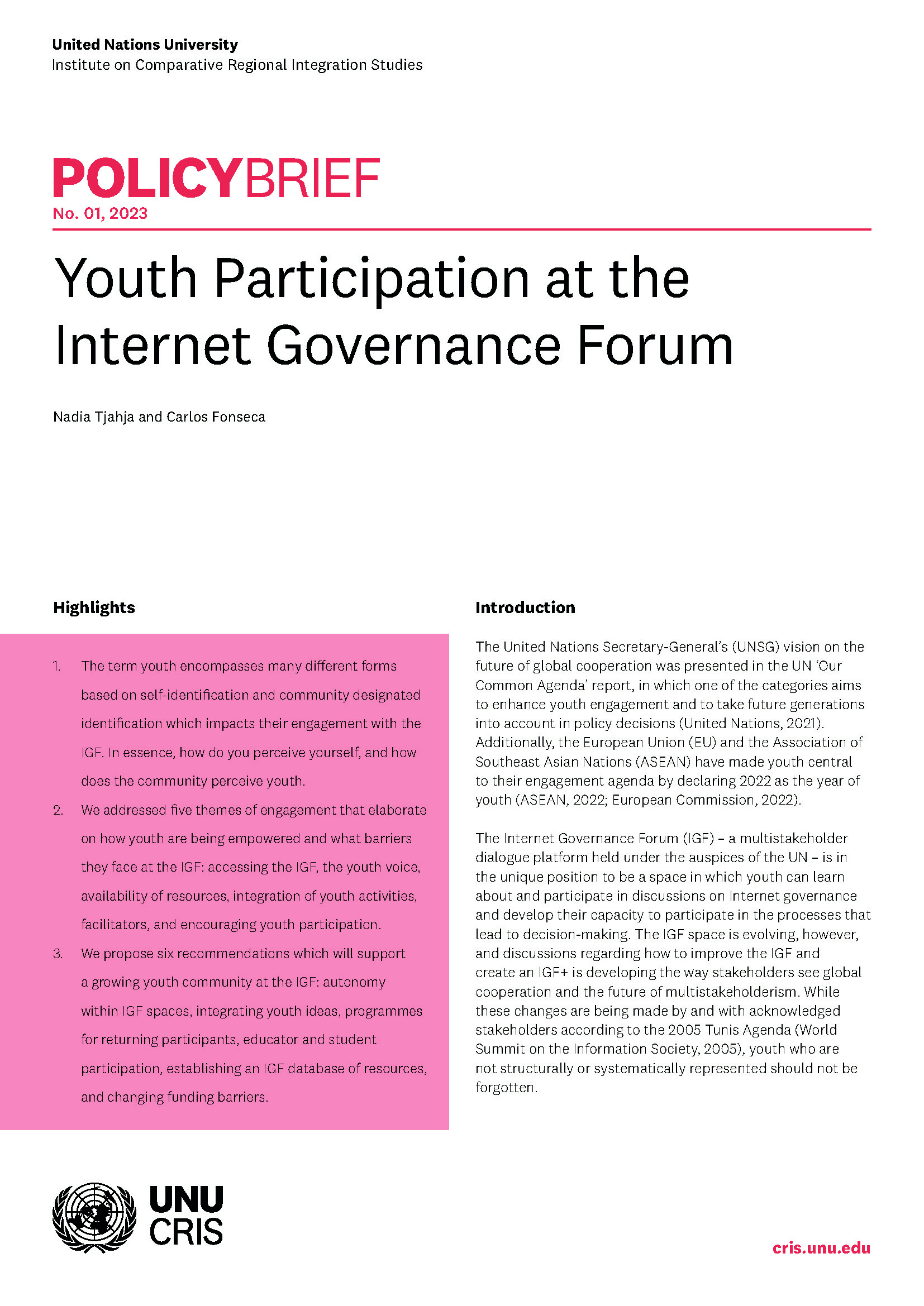 Youth Participation at the Internet Governance Forum | UNU-CRIS Youth Participation at the Internet Governance Forum | UNU-CRIS
